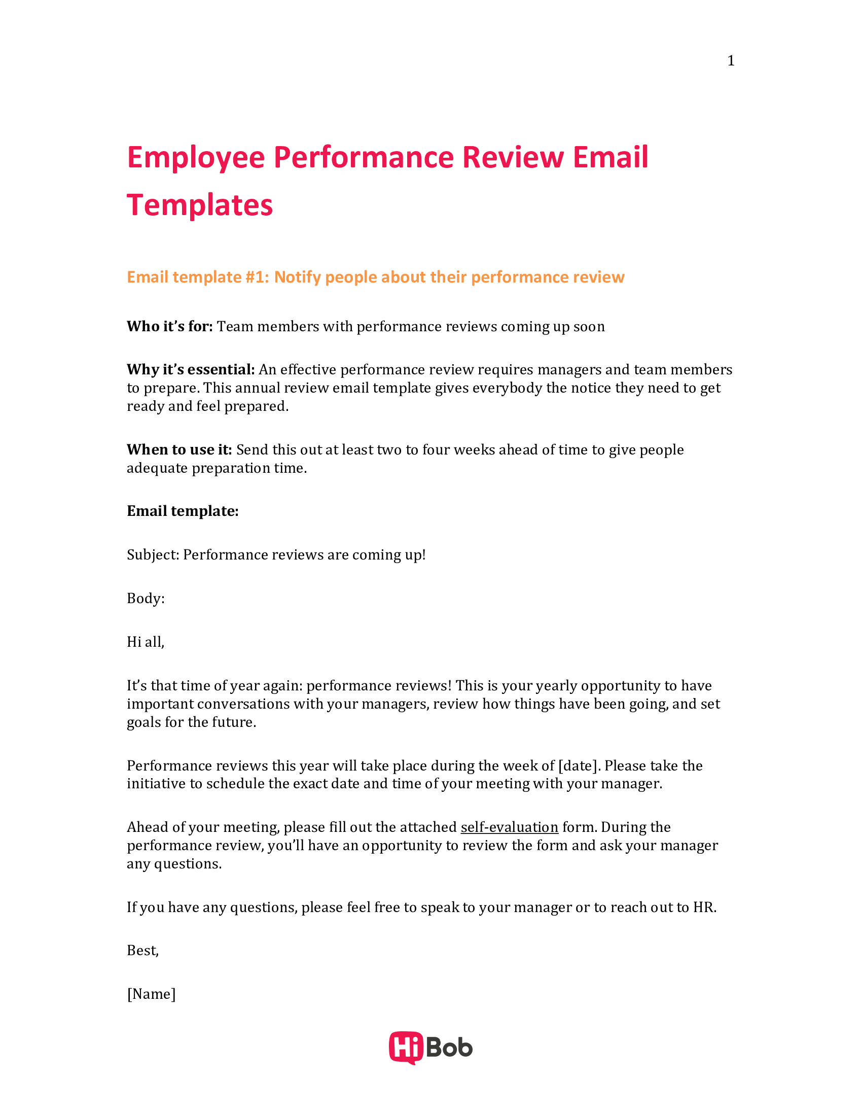 16+ employee performance review email templates | HiBob