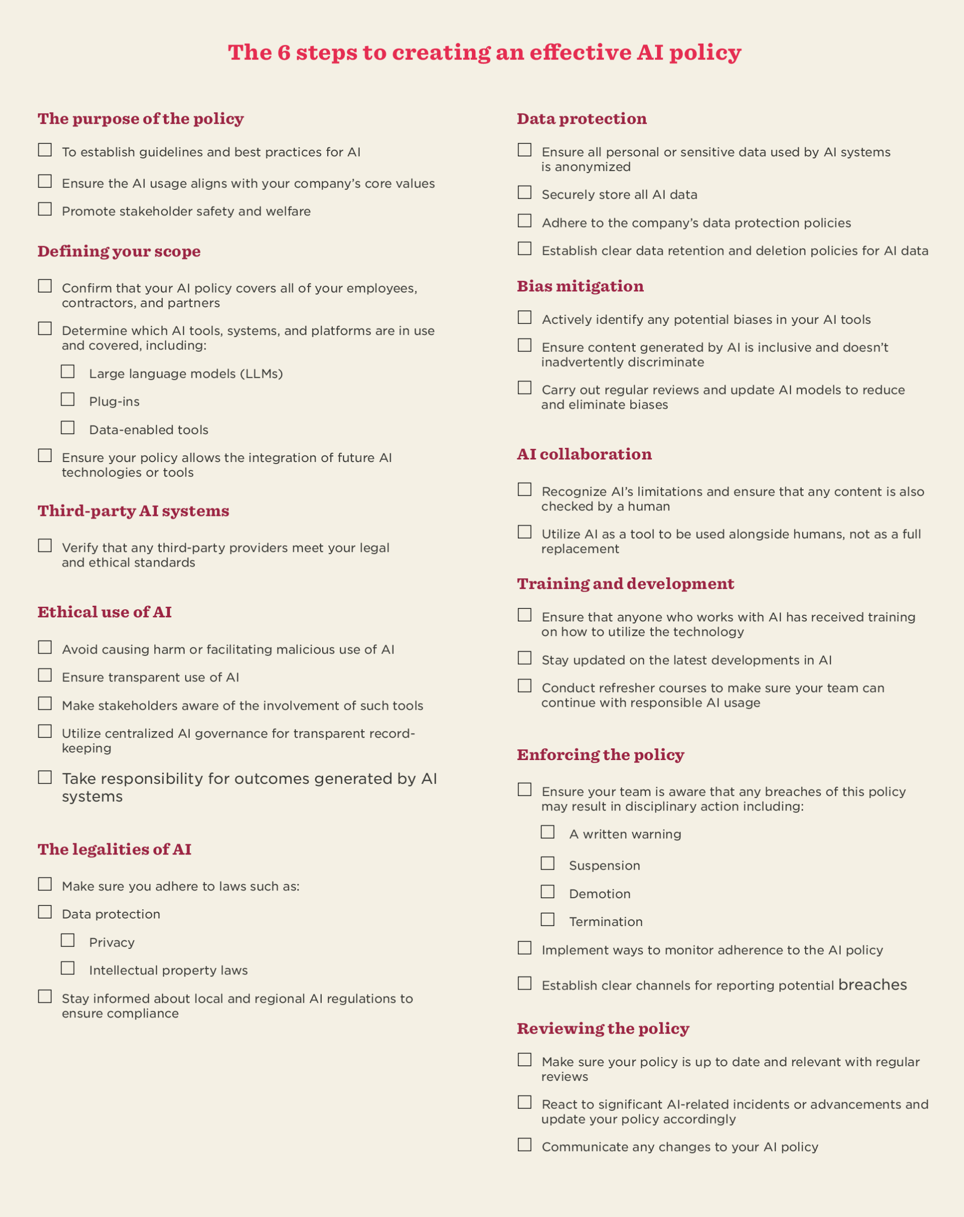 AI policy template: Creating AI guidelines as company policy
